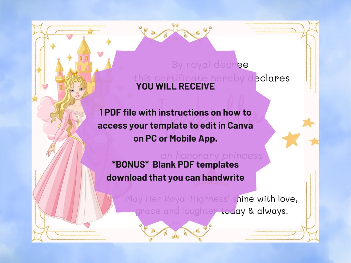 Princess Certificate Editable Template, Royal Princess Award ...