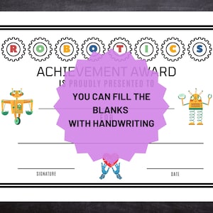 Robotics Achievement Award, Robotics Certificate Template, Robotics ...