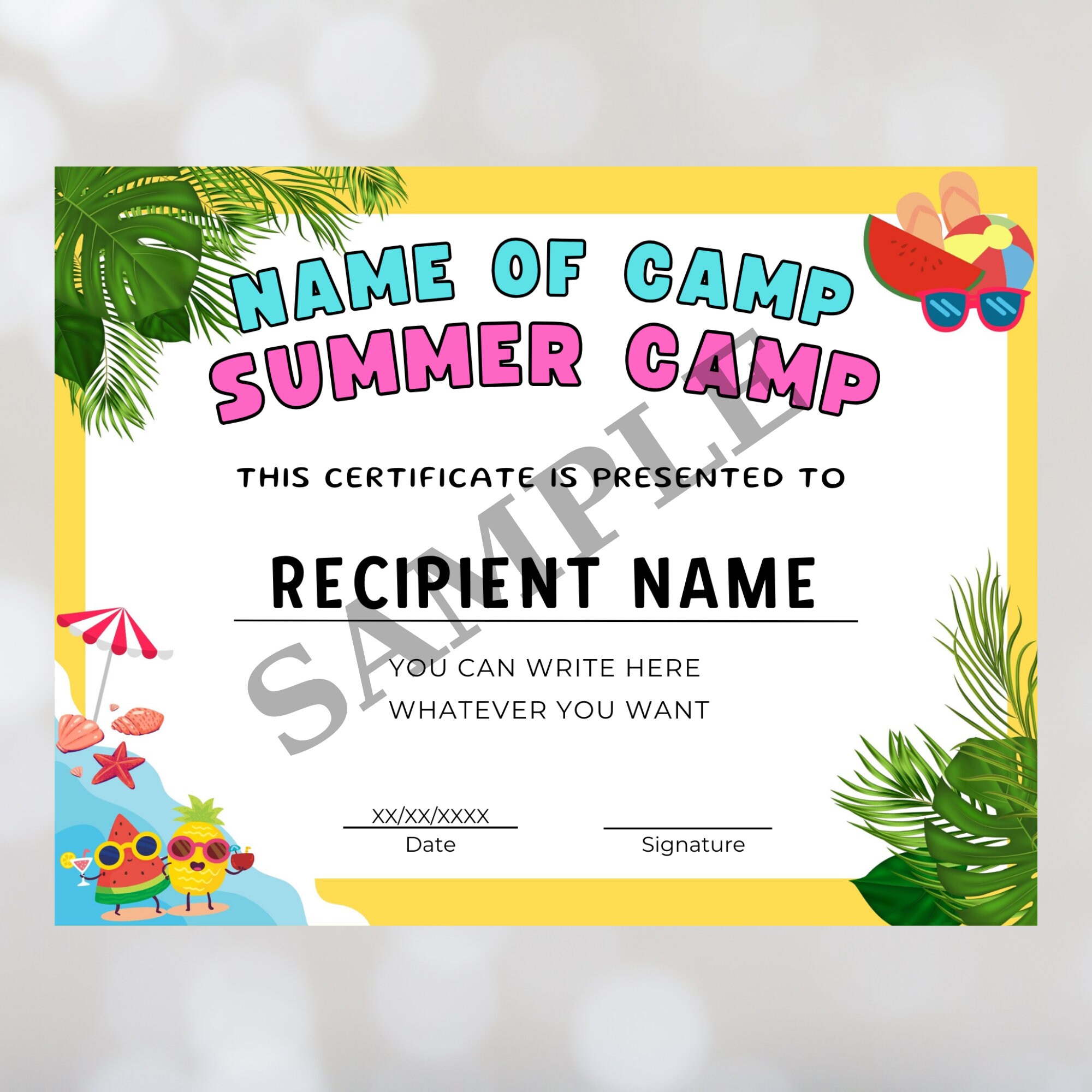 Summer Camp Award Certificate Editable Template, End of Summer Camp ...