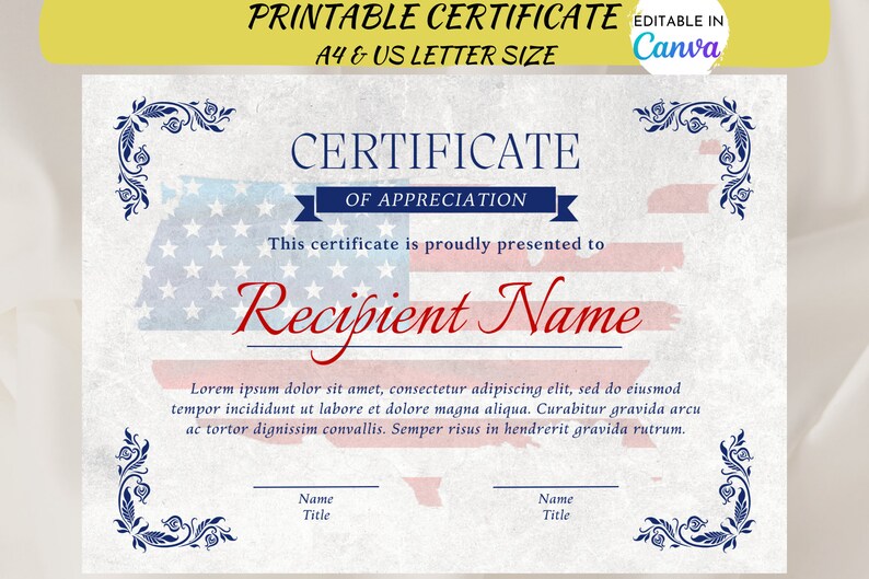 Editable USA Veteran's Certificate of Achievement - Etsy