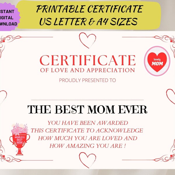 Certificate of Appreciation Mothers Day - Etsy