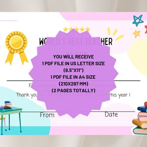 Teacher Appreciation Award Custom Certificate Template | Worlds Best ...