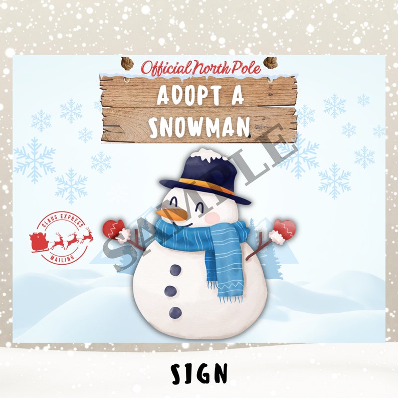 Snowman Adoption Certificate & Sign, Adopt a Snowman, Christmas Holiday ...