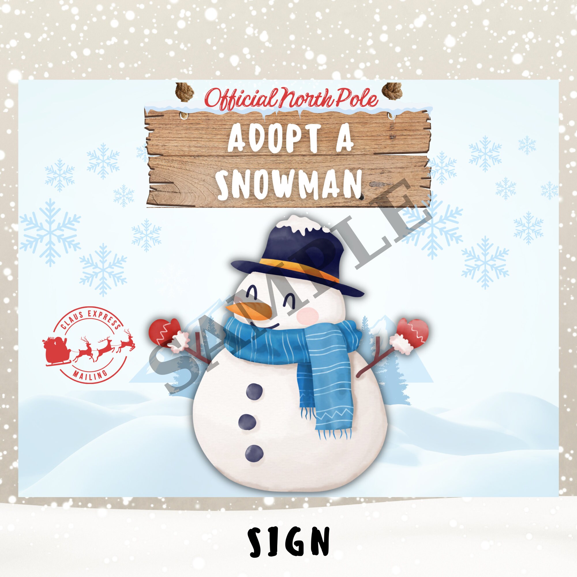 Snowman Adoption Certificate & Sign, Adopt a Snowman, Christmas Holiday ...