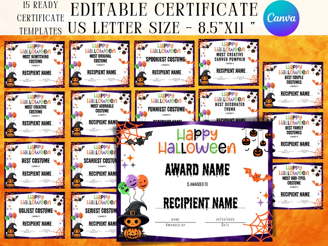 Editable Halloween Costume Award Certificate, Trick or Treat Costume ...