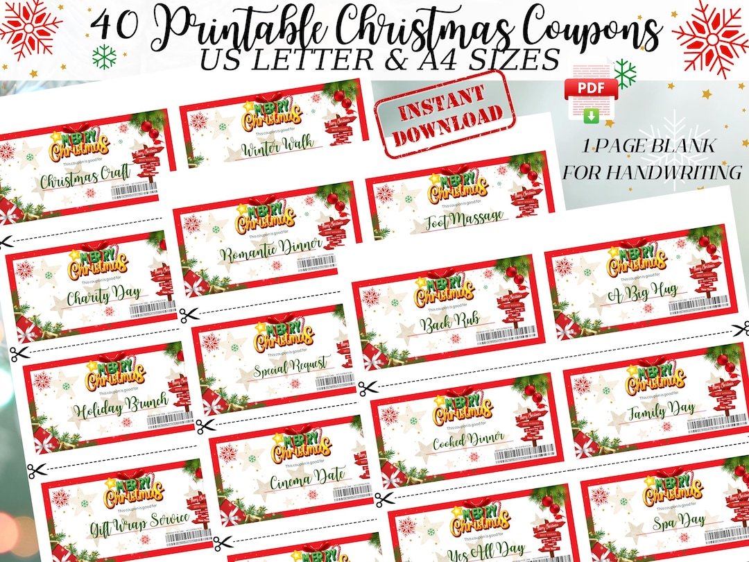 40 Printable Christmas Coupon Book, Personalized Holiday Coupons for ...