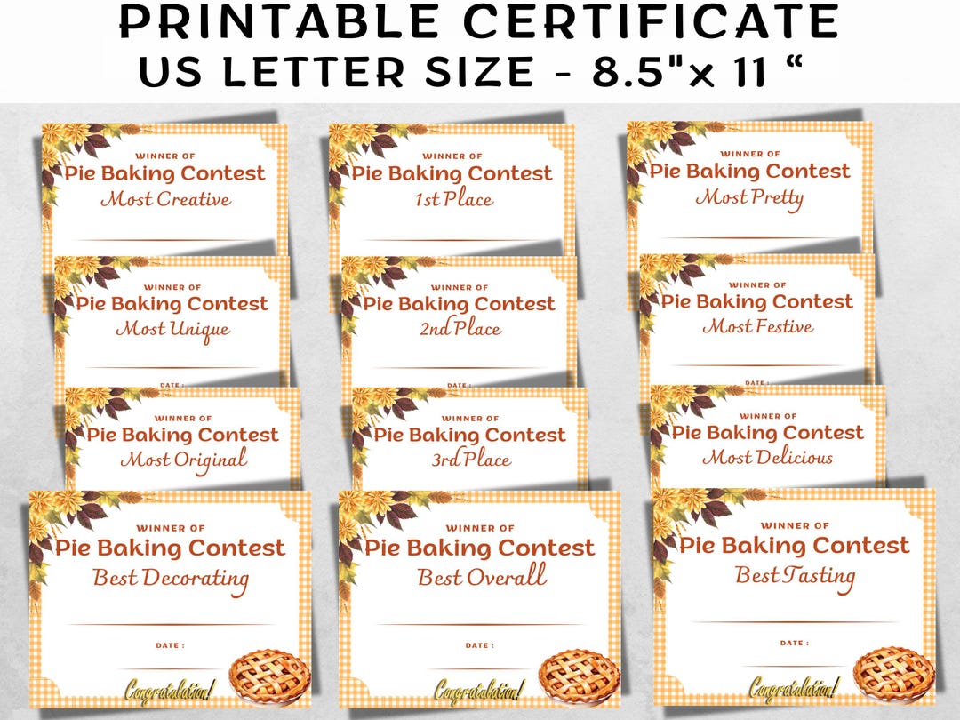 Pie Baking Contest Award Printable, Best Pie Bake off Winner ...