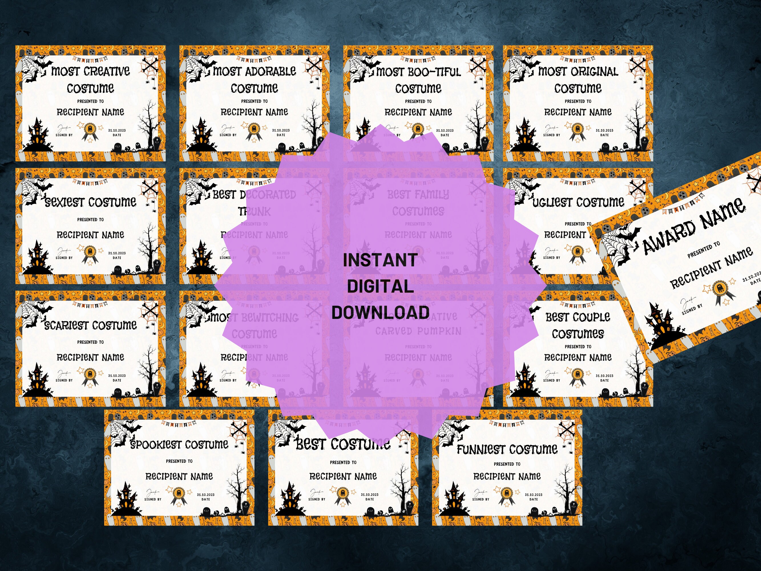 Editable Halloween Costume Award Certificate, Trick or Treat Costume ...