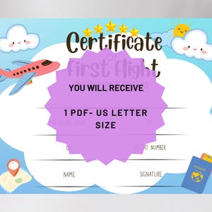 First Flight Appreciation for Kids Printable Certificate, Toddler’s ...