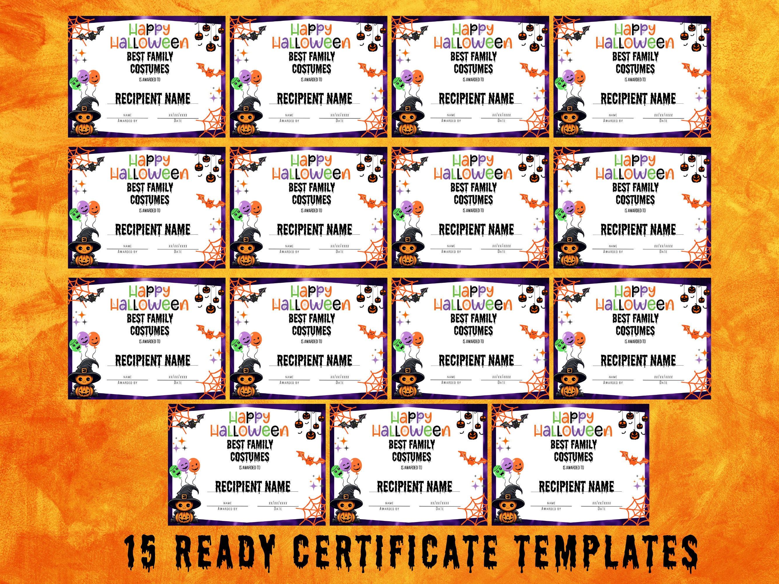 Editable Halloween Costume Award Certificate, Trick or Treat Costume ...