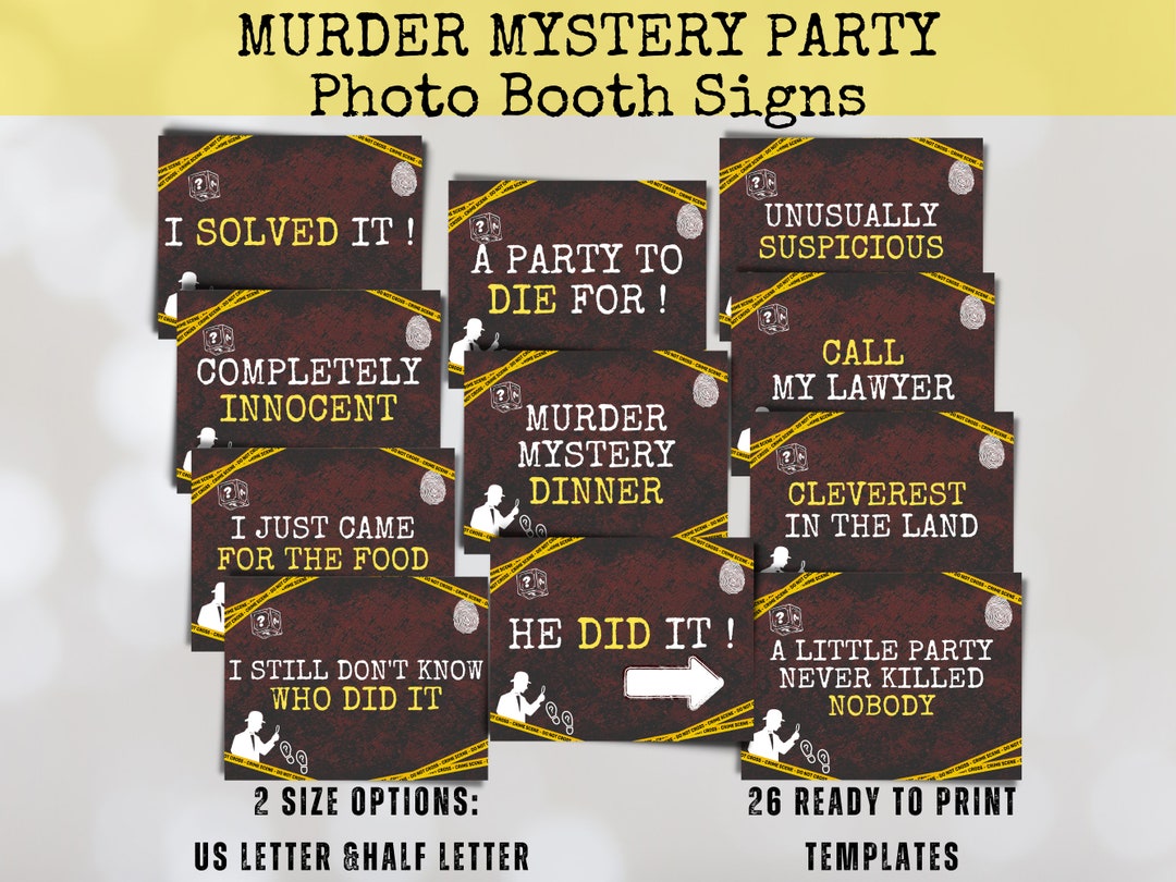 Murder Mystery Photo Booth Signs, Dinner Party Game (PDF) - Etsy