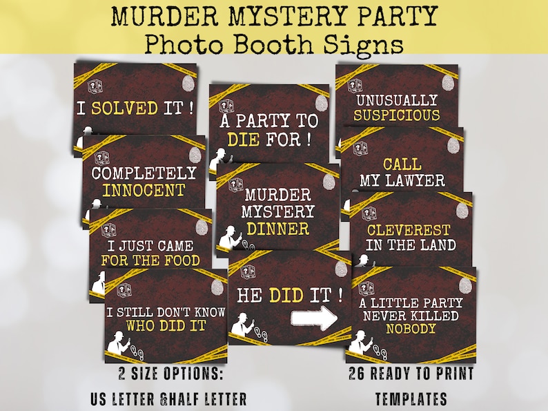 Murder Mystery Photo Booth Signs, Dinner Party Game (PDF) - Etsy