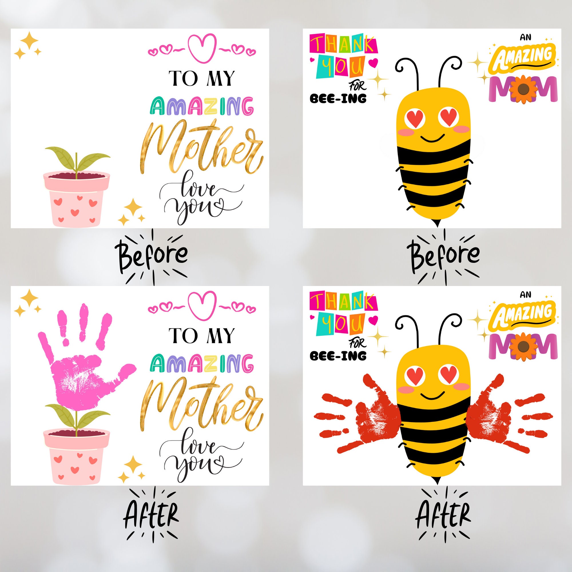 Mother's Day Handprint Art Craft, DIY Gift Keepsake Printable , Happy ...