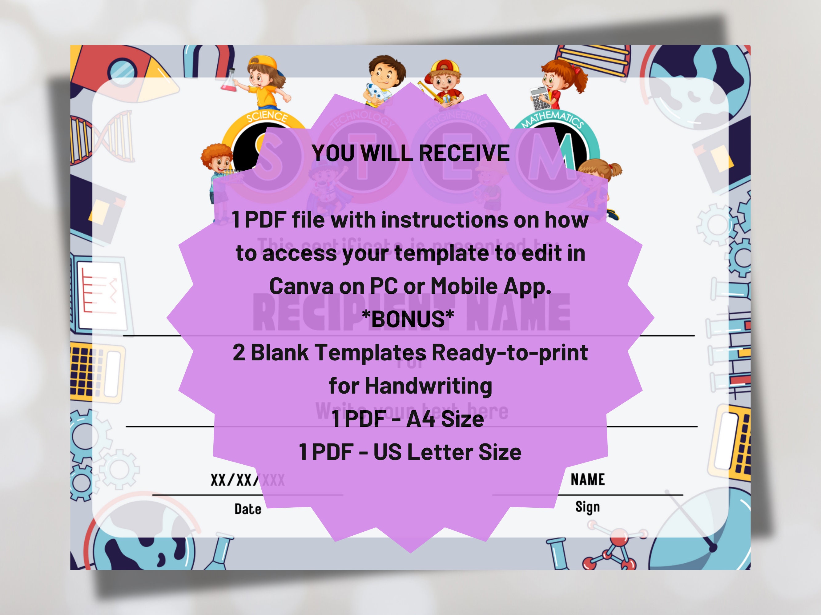 STEM Certificate Editable Canva Template, Printable Kids Award ...