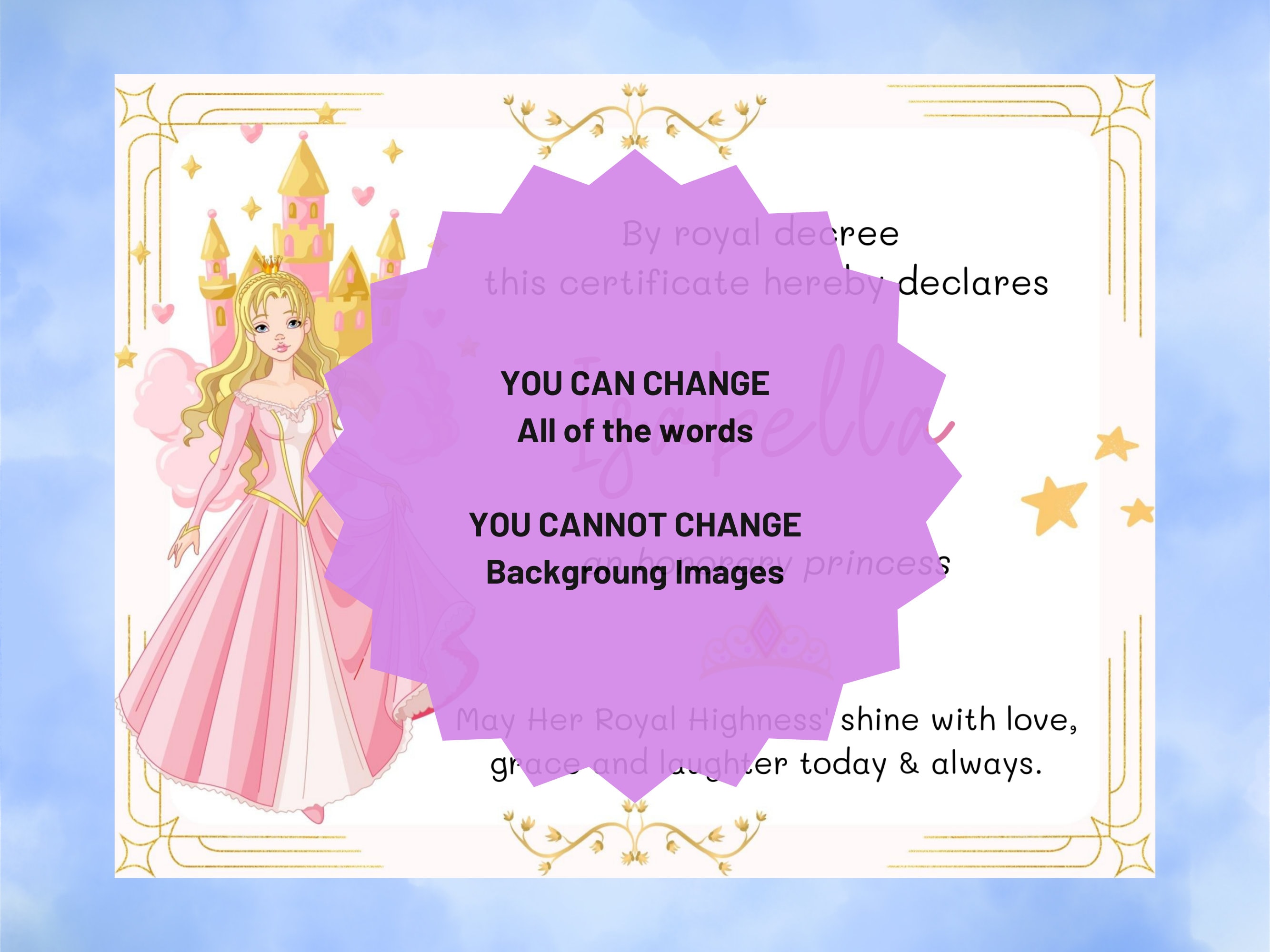 Princess Certificate Editable Template, Royal Princess Award ...