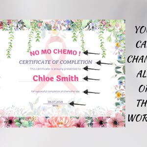 Editable Cancer Chemo Completion Certificate, Survivor Appreciation ...