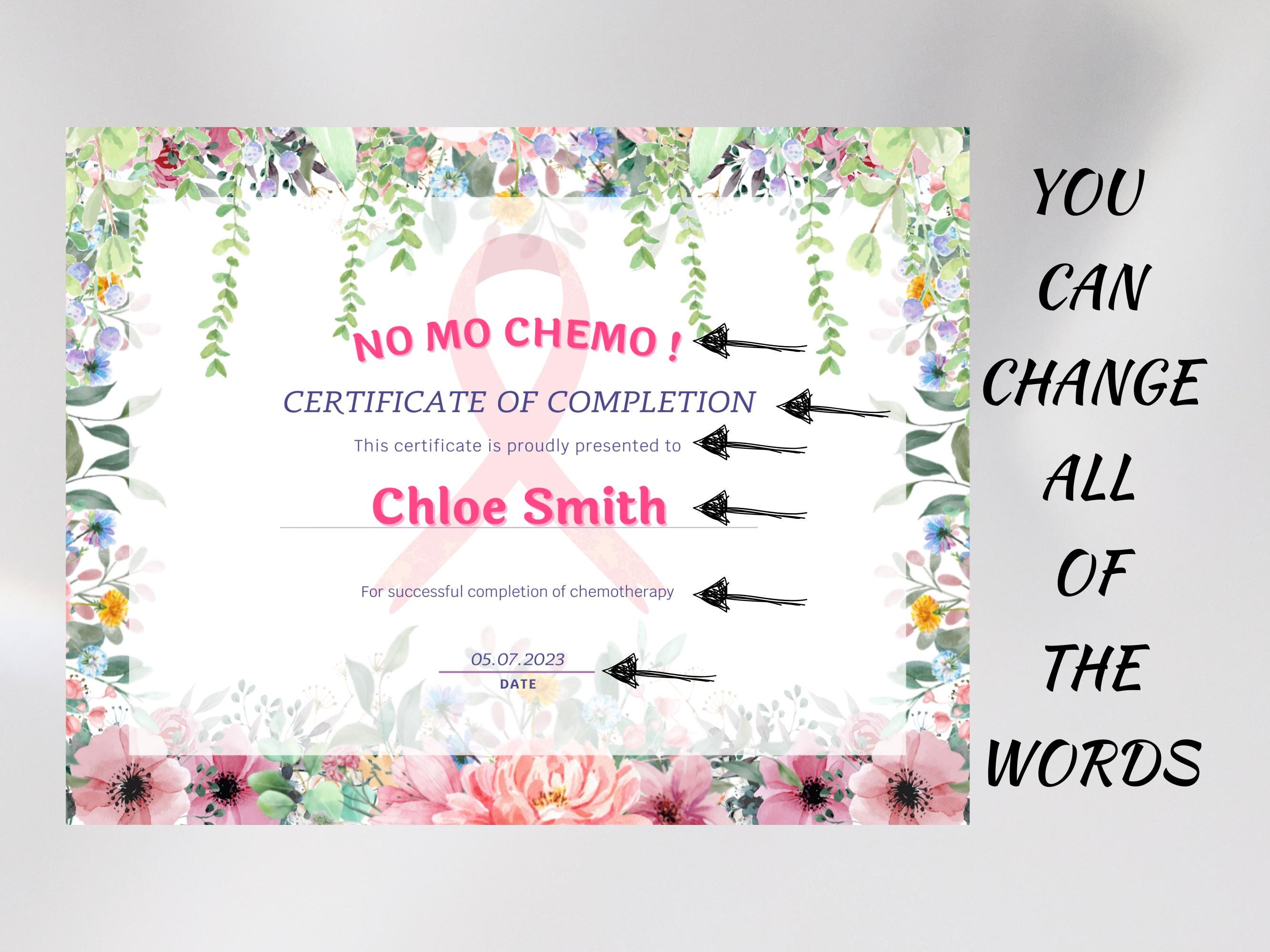 Editable Cancer Chemo Completion Certificate, Survivor Appreciation ...