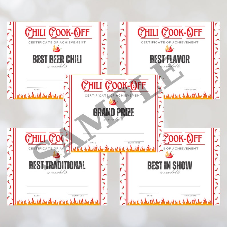 Editable Chili Cook off Award Certificate Template, Chili Contest ...
