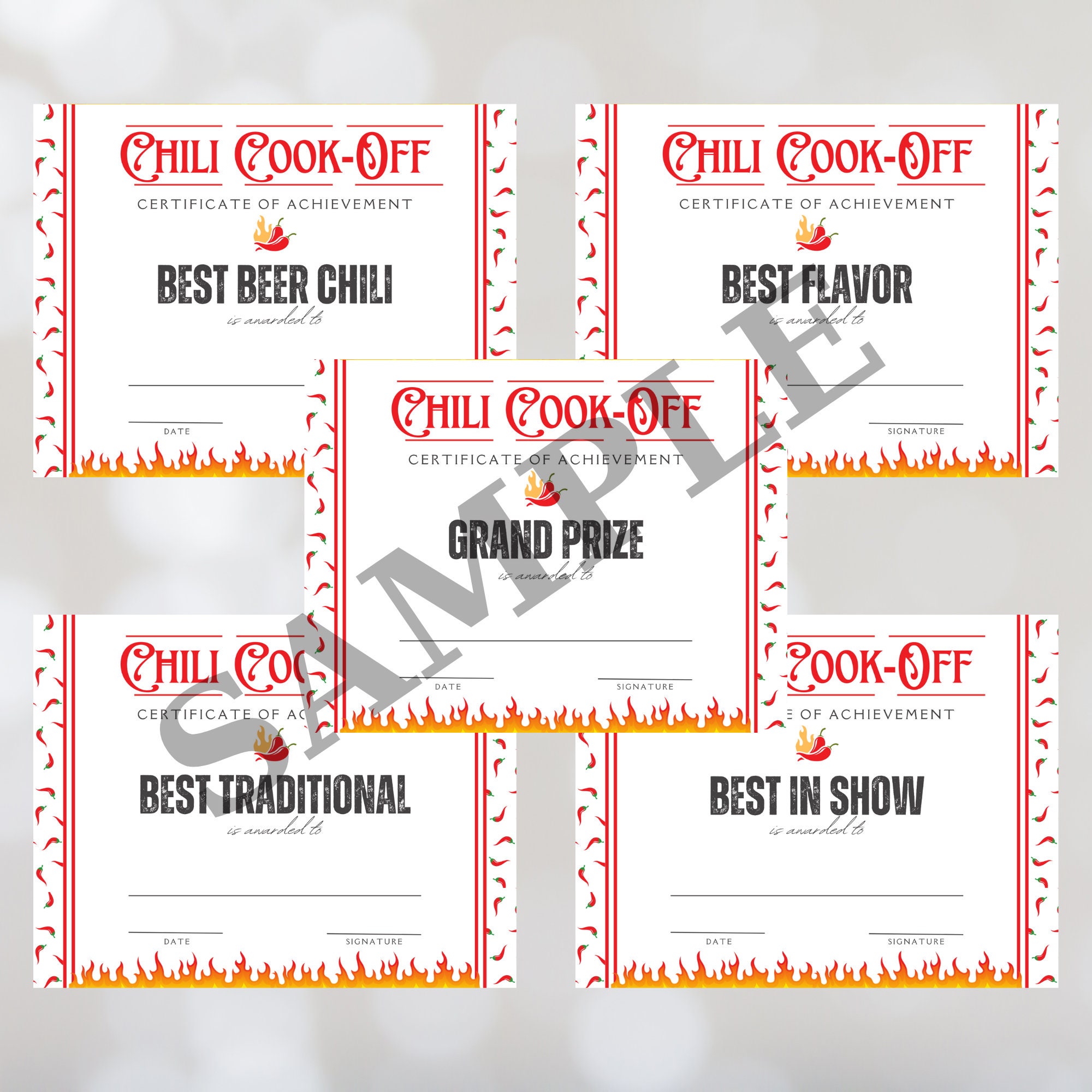 Editable Chili Cook off Award Certificate Template, Chili Contest ...
