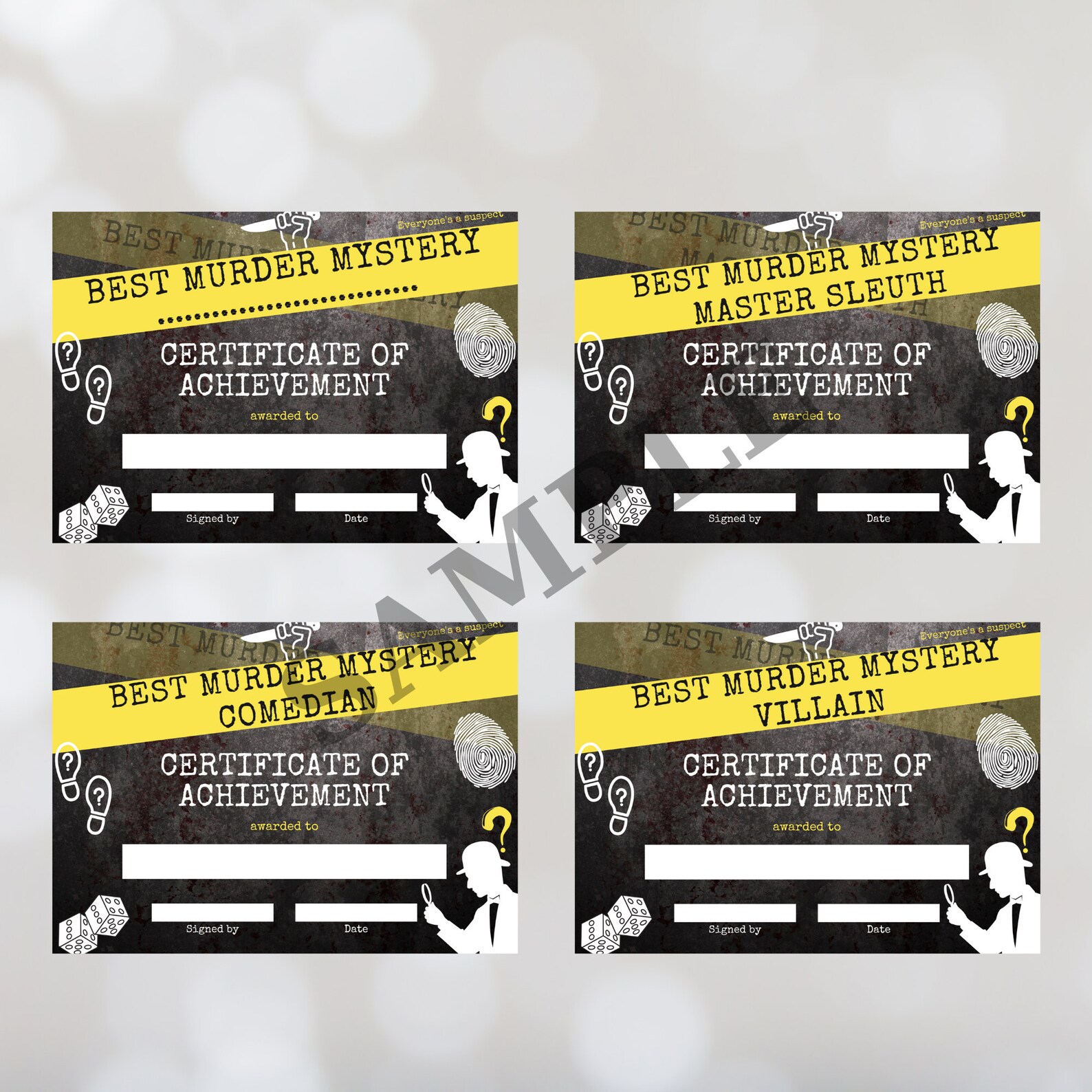 Murder Mystery Award Printable Certificate, Crime Scene Achievement Certificate, Game Night ...