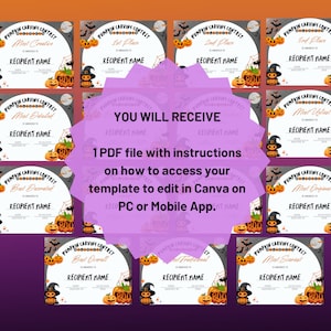 Editable Pumpkin Carving Contest Award Certificate, Halloween (digital ...