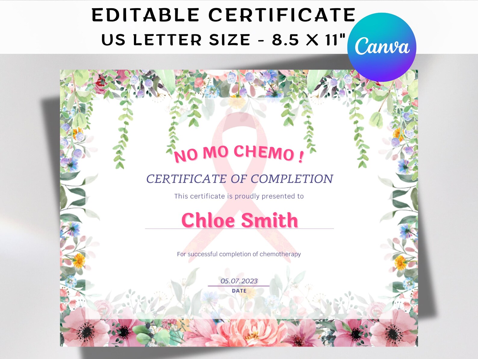 Editable Cancer Chemo Completion Certificate, Survivor Appreciation ...