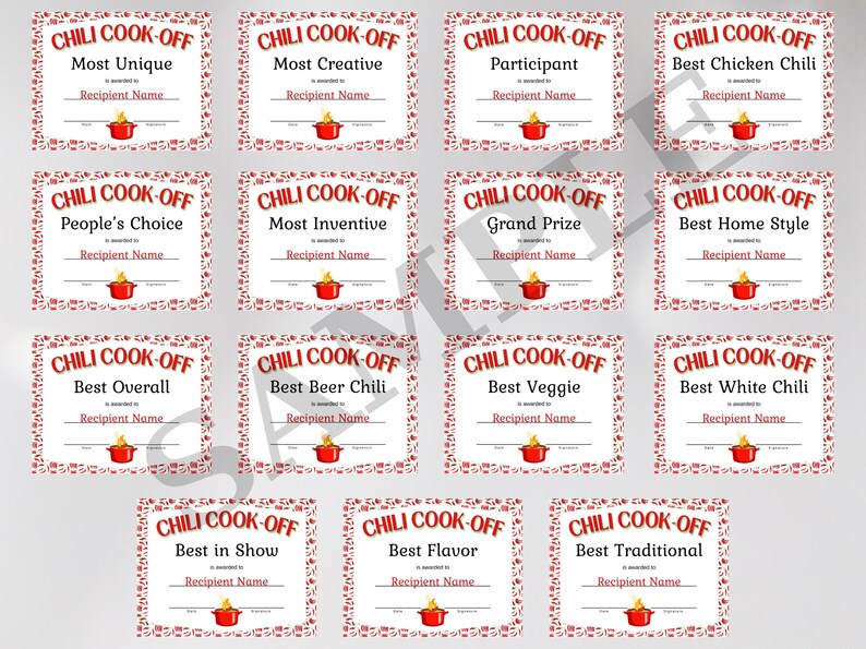Editable Chili Cook off Award Certificate Template, Chili Contest ...