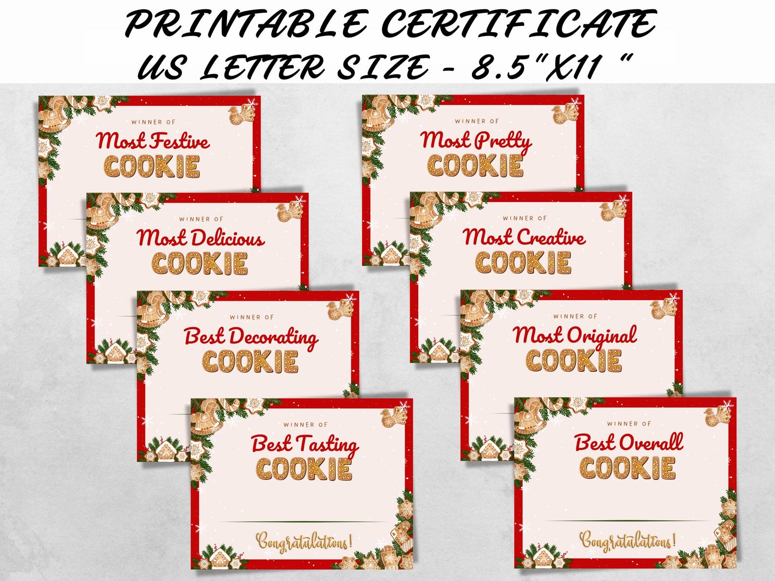 Printable Christmas Cookie Award Certificates, Holiday Contest (digital ...