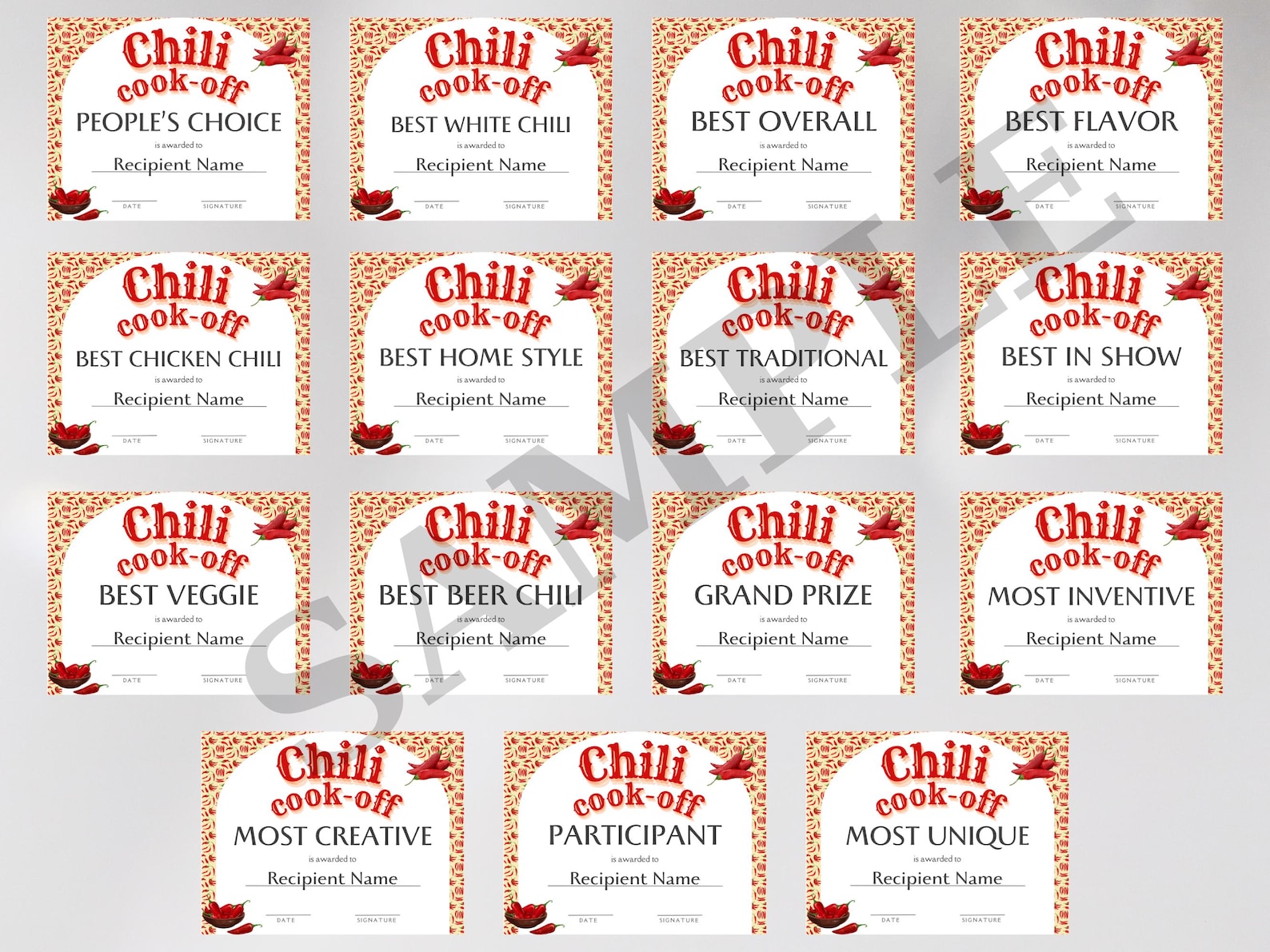 Editable Chili Cook off Award Certificate Template, Chili Contest ...