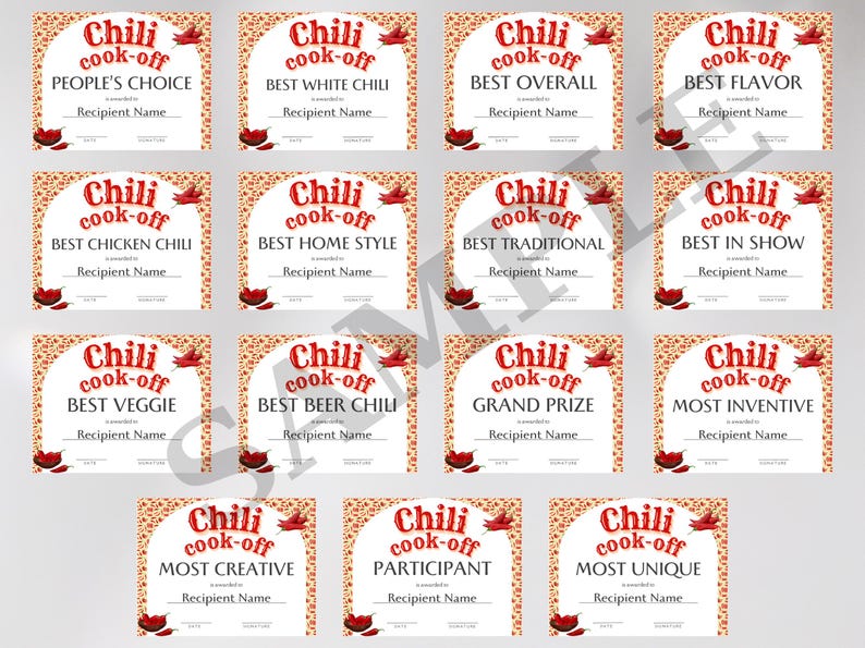 Editable Chili Cook off Award Certificate Template, Chili Contest ...