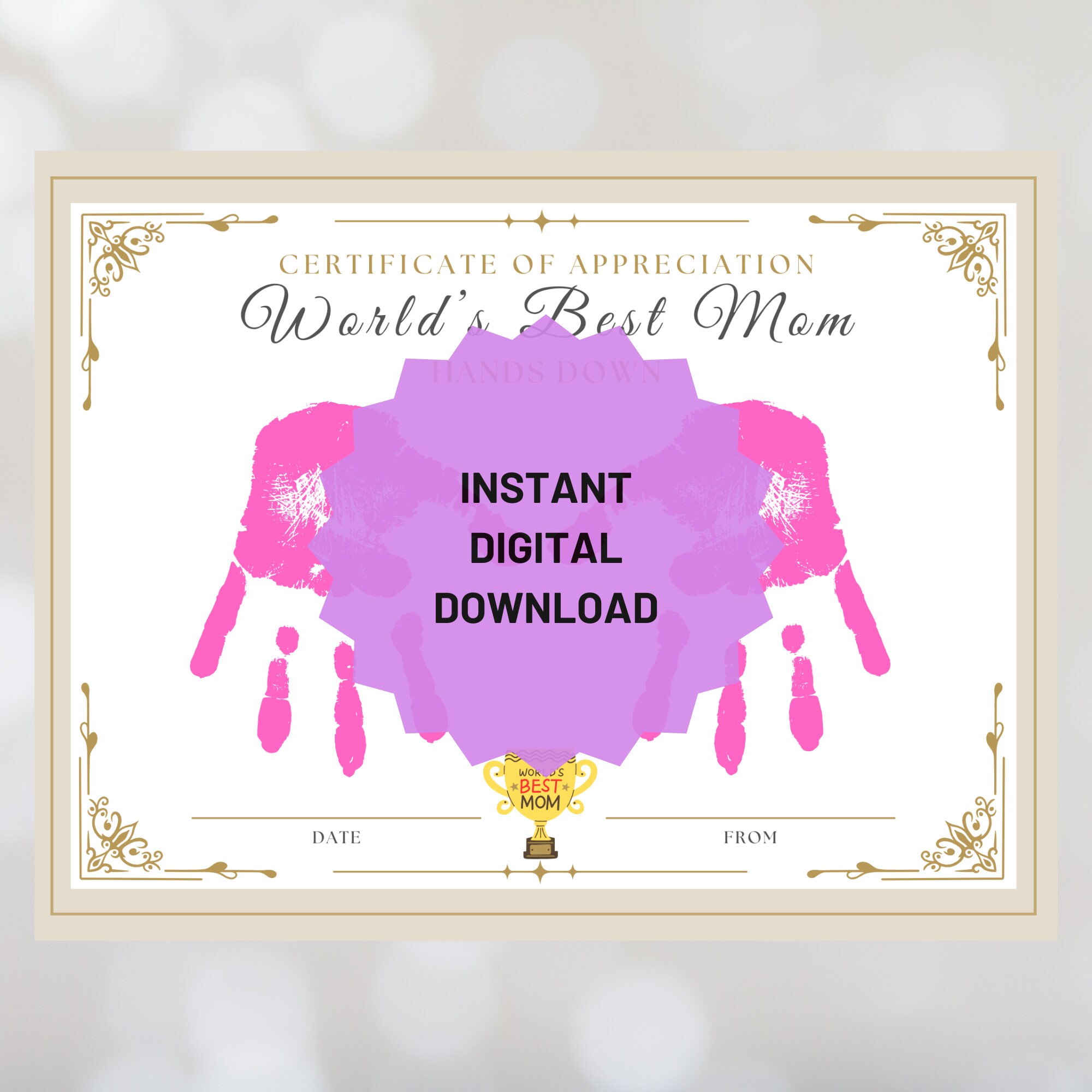 World's Best Mom Hands Down Handprint Art Craft for Mother's Day, DIY ...