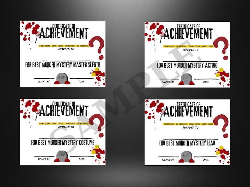 Murder Mystery Award Printable Certificate | Crime Scene Game Night ...