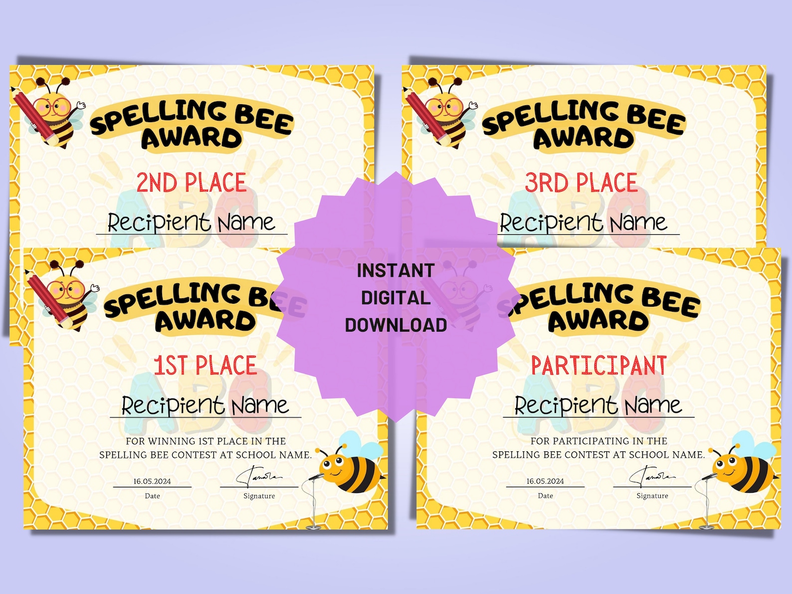 Editable Spelling Bee Certificate Template, School Award (canva ...