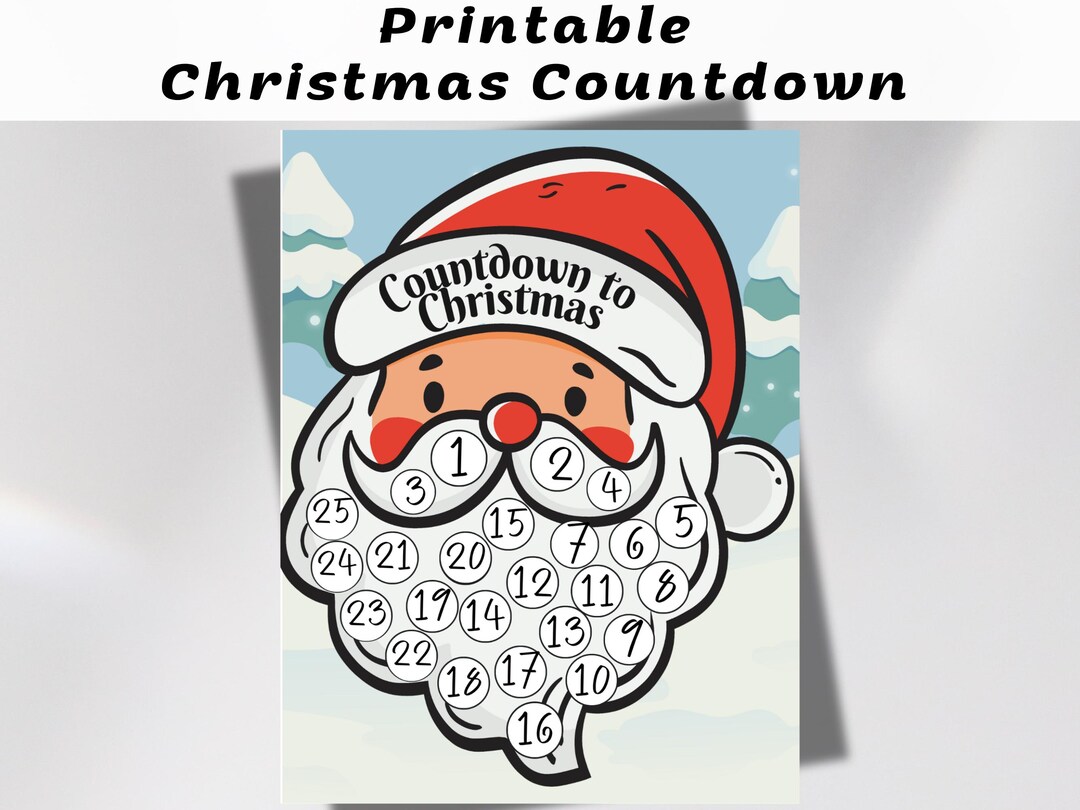 Santa Beard Countdown Printable PDF, Cotton Ball Christmas Countdown ...
