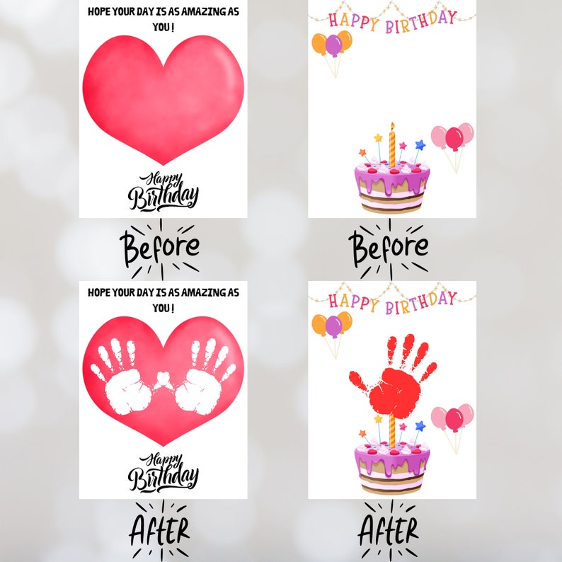 Birthday Handprint Art Craft, DIY Birthday Wish Craft Card Gift ...