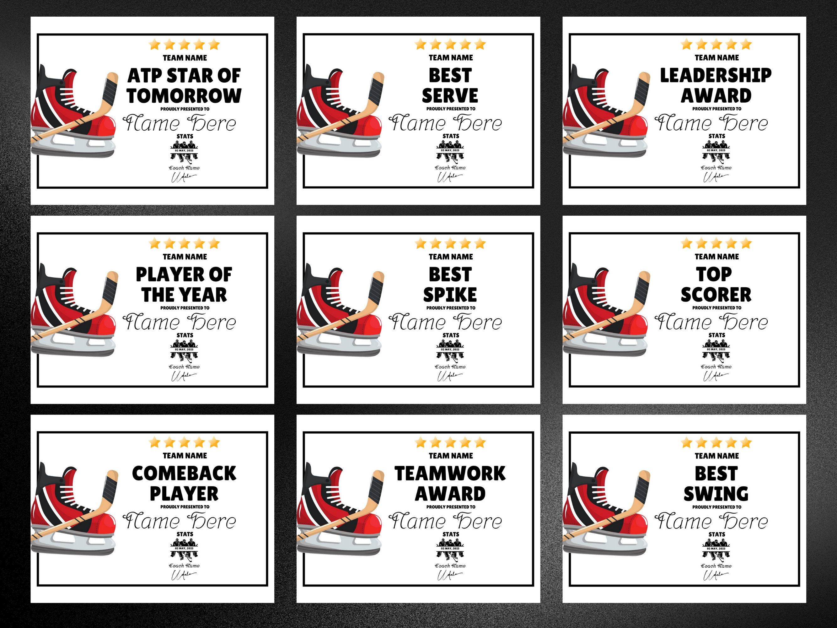 Ice Hockey Award Certificate Template, Sports Recognition (PDF) - Etsy