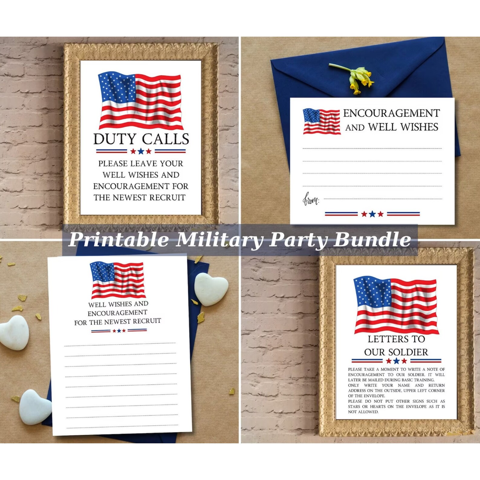 Printable Military Party Bundle USA Flag Military Decor Pack Letters to ...