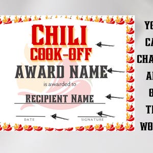 Editable Chili Cook off Award Certificate Template, Chili Contest ...