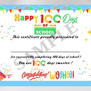 100 Days of School Certificate, Homeschool Celebration (PDF) - Etsy