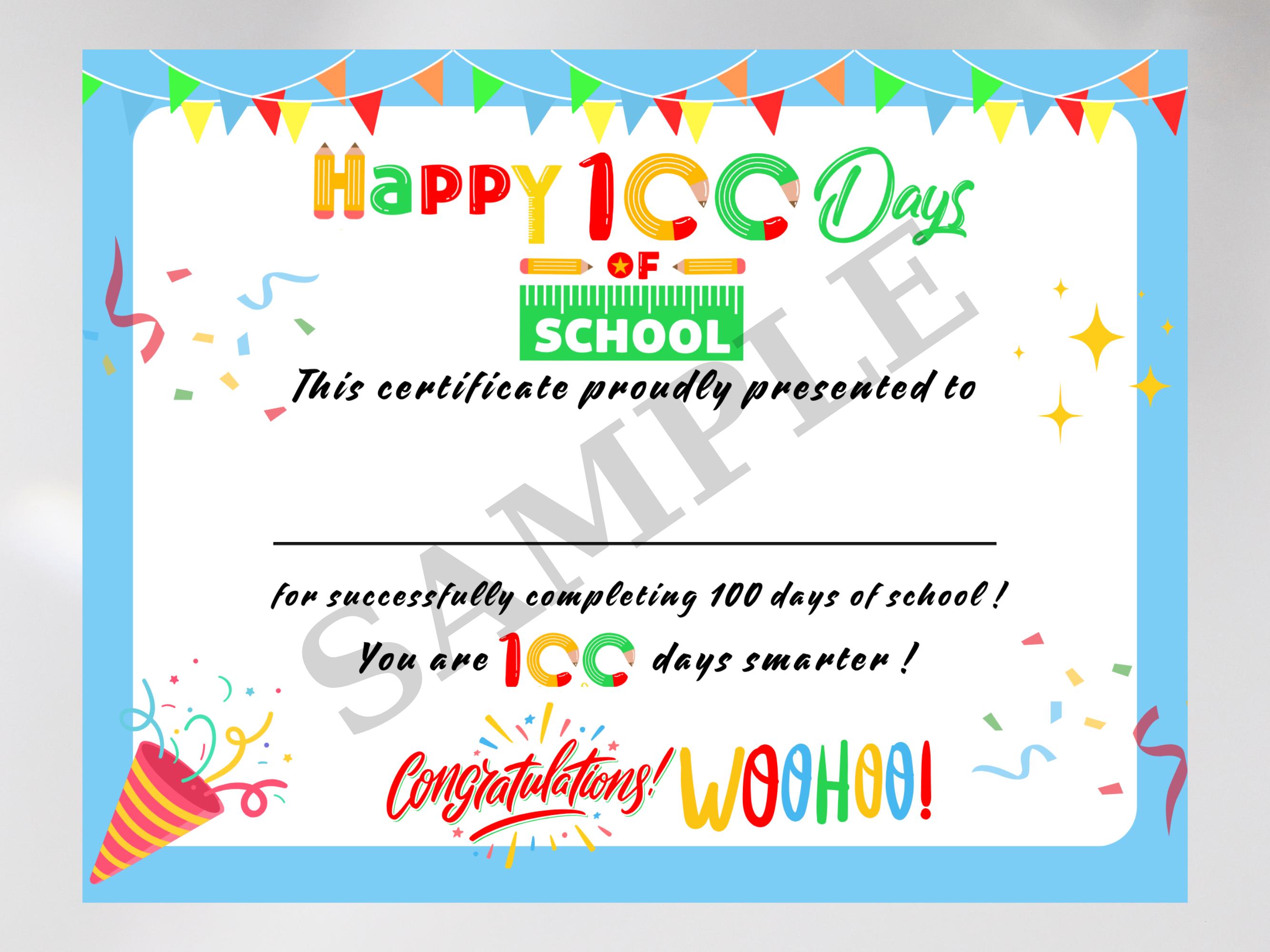 100 Days of School Certificate, Homeschool Celebration (PDF) - Etsy