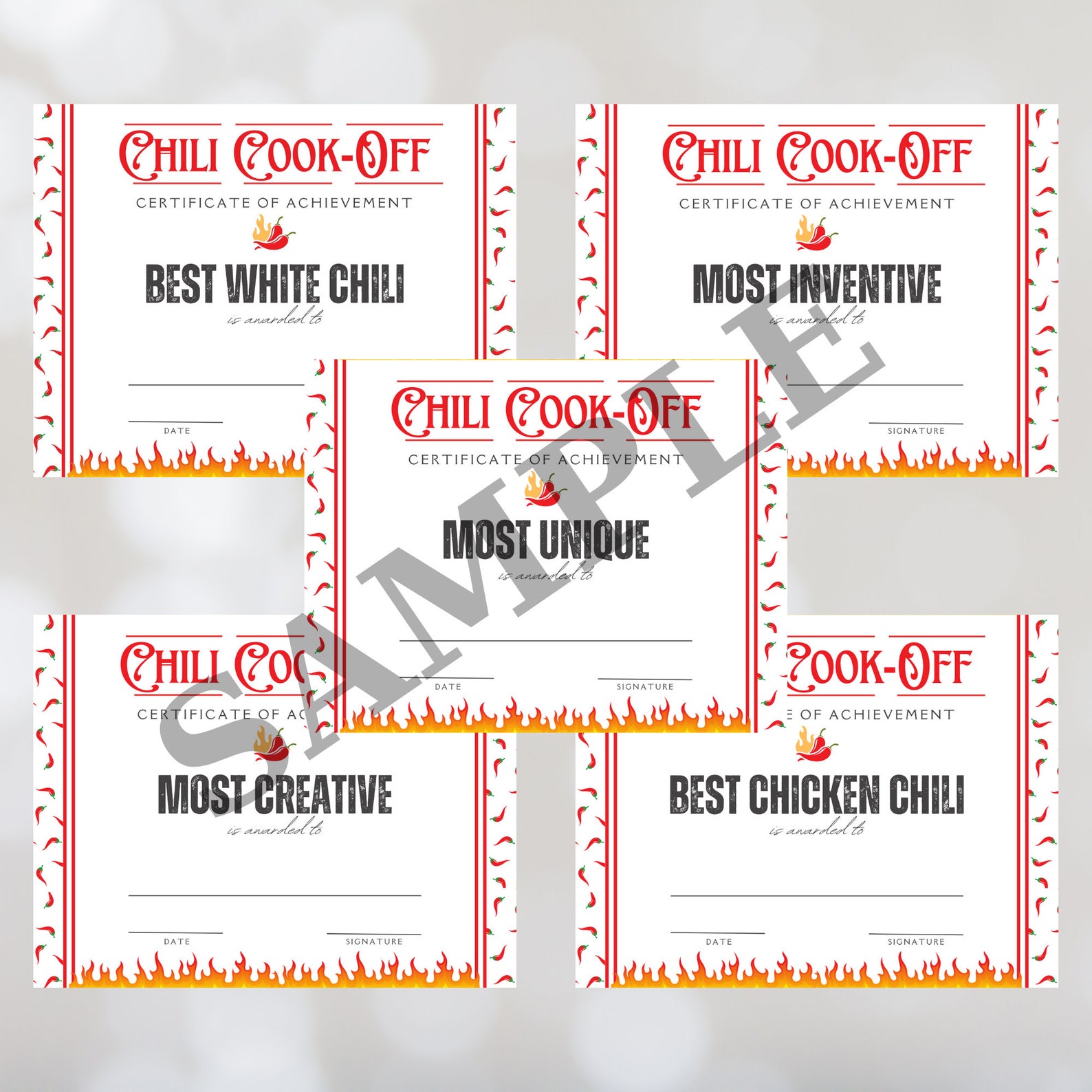 Editable Chili Cook off Award Certificate Template, Chili Contest ...