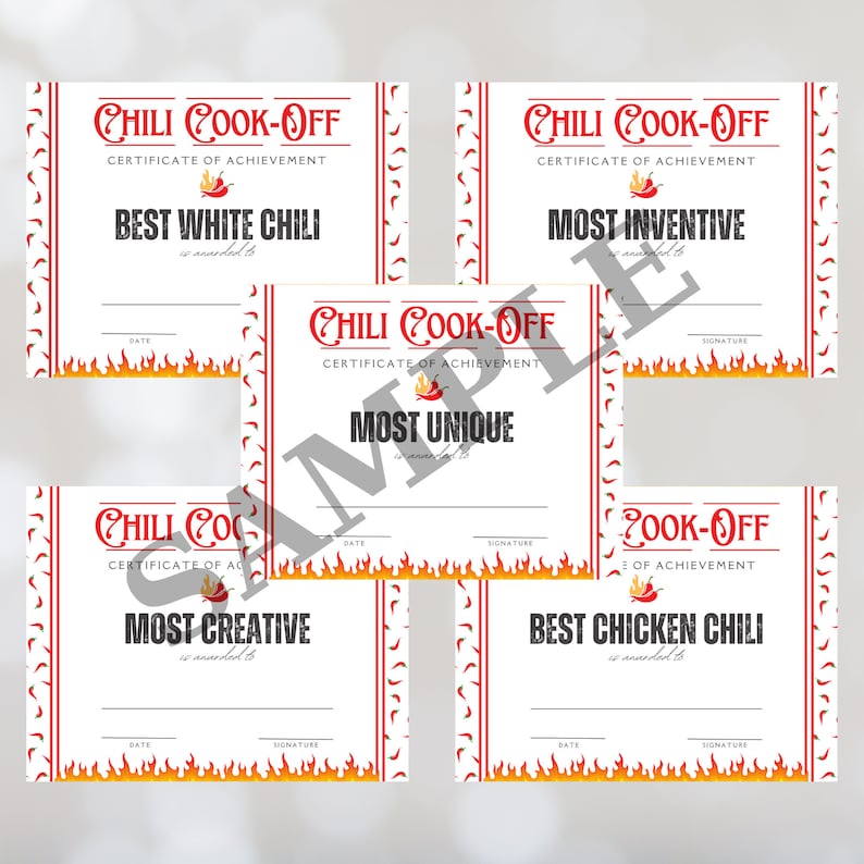 Editable Chili Cook off Award Certificate Template, Chili Contest ...