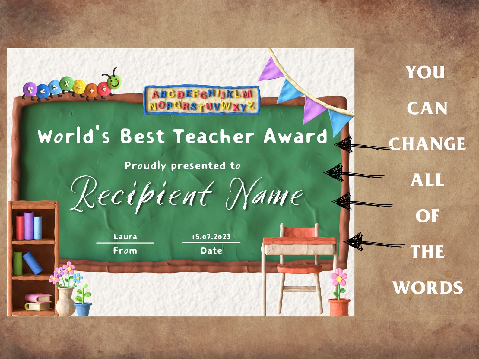 Teacher Appreciation Award Custom Certificate Template, Worlds Best ...