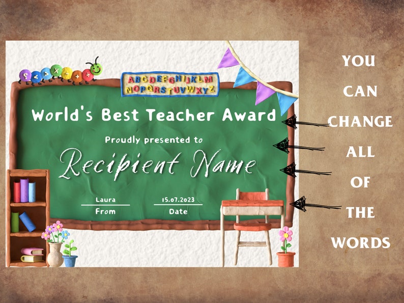 Teacher Appreciation Award Custom Certificate Template, Worlds Best ...