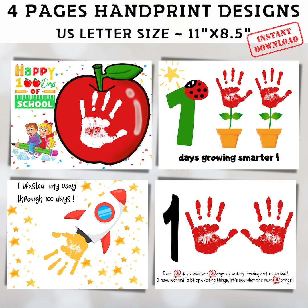 100 Days of School Handprint Craft Set, 100 Days Smarter, 100th Days of ...