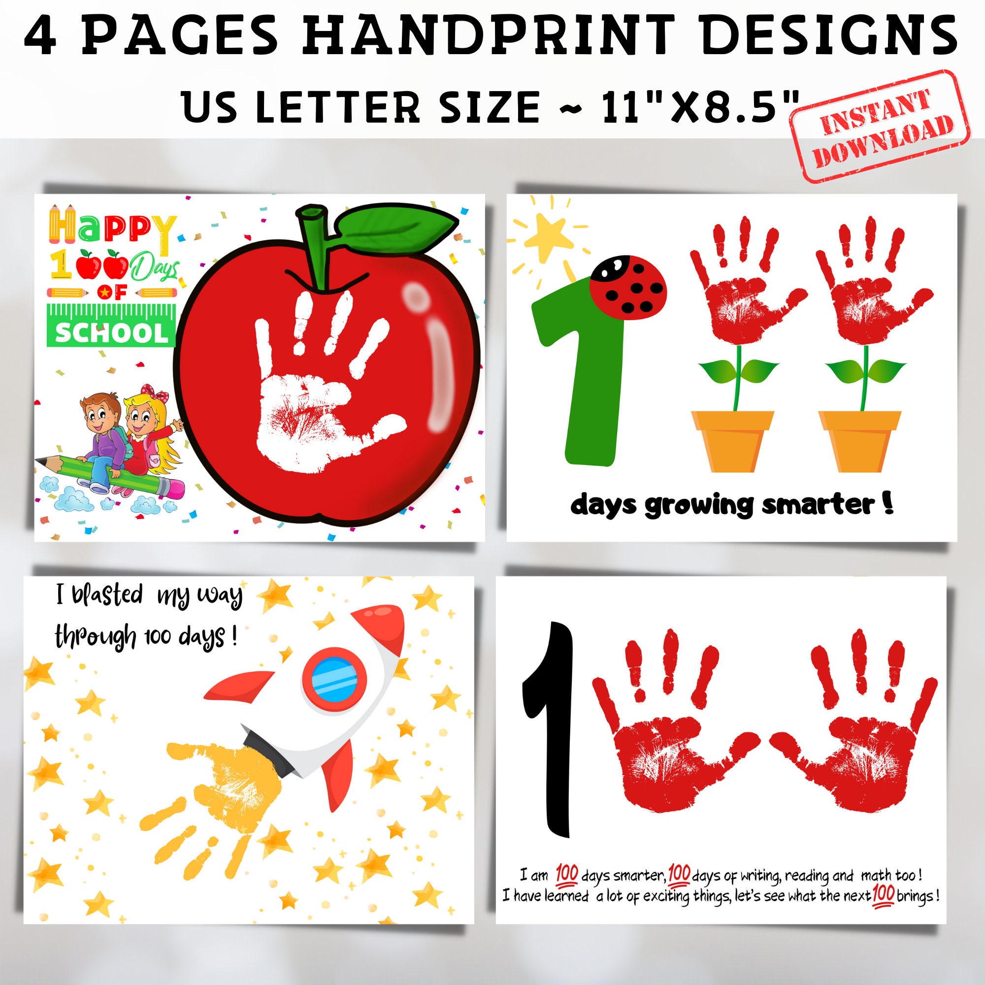 100 Days of School Handprint Craft Set, 100 Days Smarter, 100th Days of ...