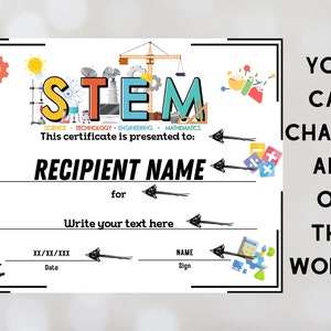 STEM Certificate Editable Canva Template, Printable Kids Award Certificate, Student School ...