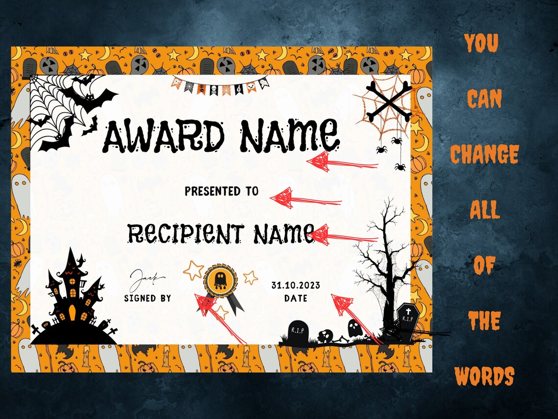 Editable Halloween Costume Award Certificate, Trick or Treat Costume ...
