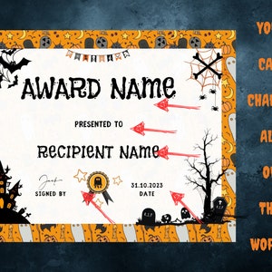 Editable Halloween Costume Award Certificate, Trick or Treat Costume ...