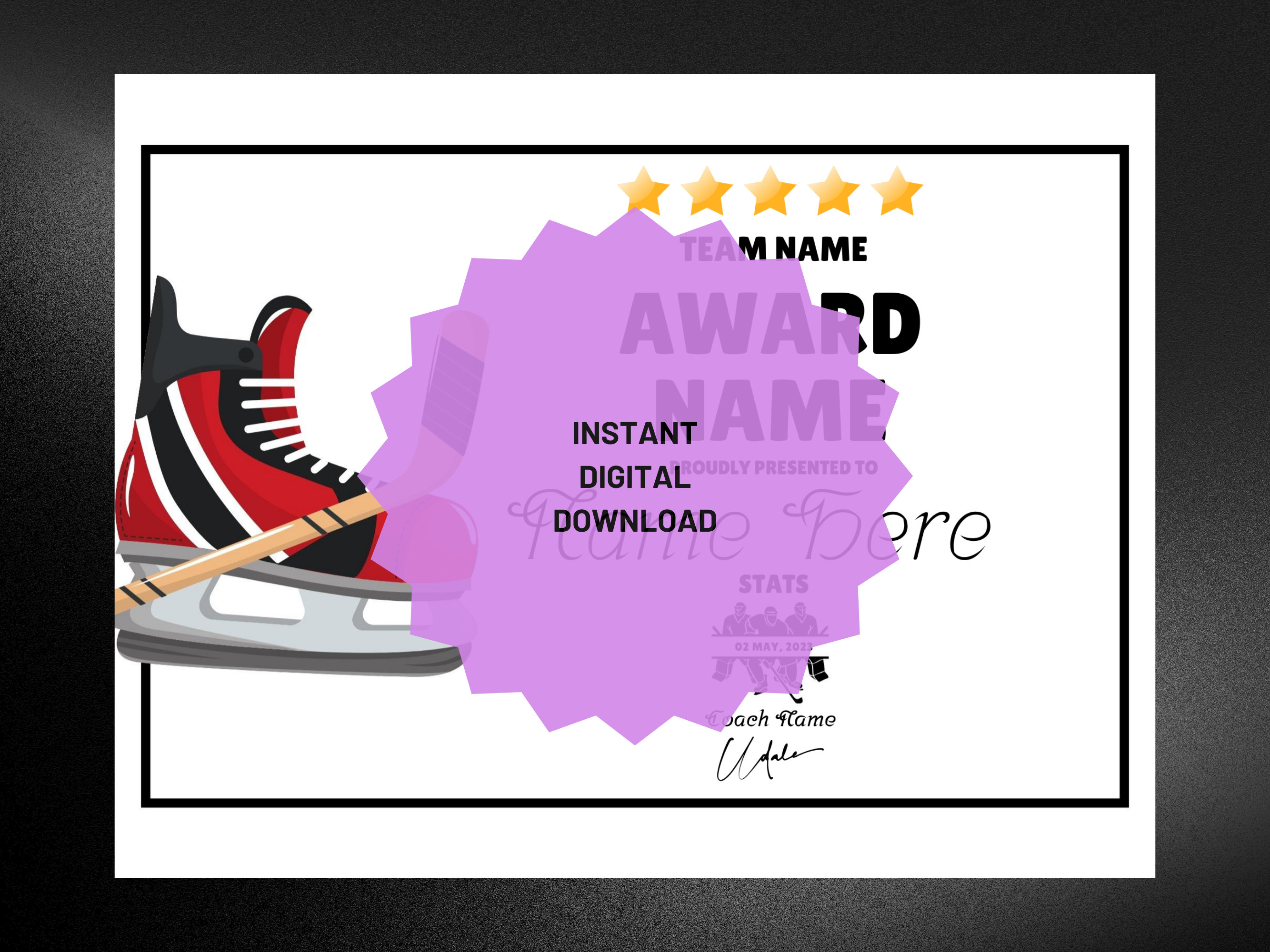 Ice Hockey Player Award Certificate Editable Template, Printable Sports ...
